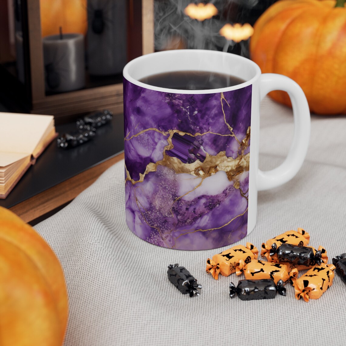 Purple Mug, Marble Mug, Purple and Gold Marble Mug, Purple and Gold ...