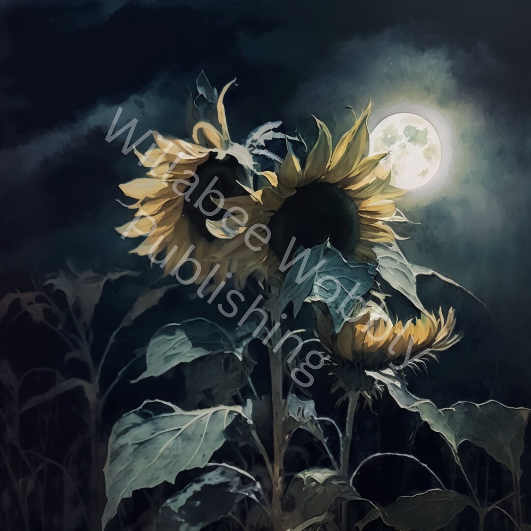 20 Sunflowers at Moonlight. Nighttime Pictures With Crows and Bats With ...