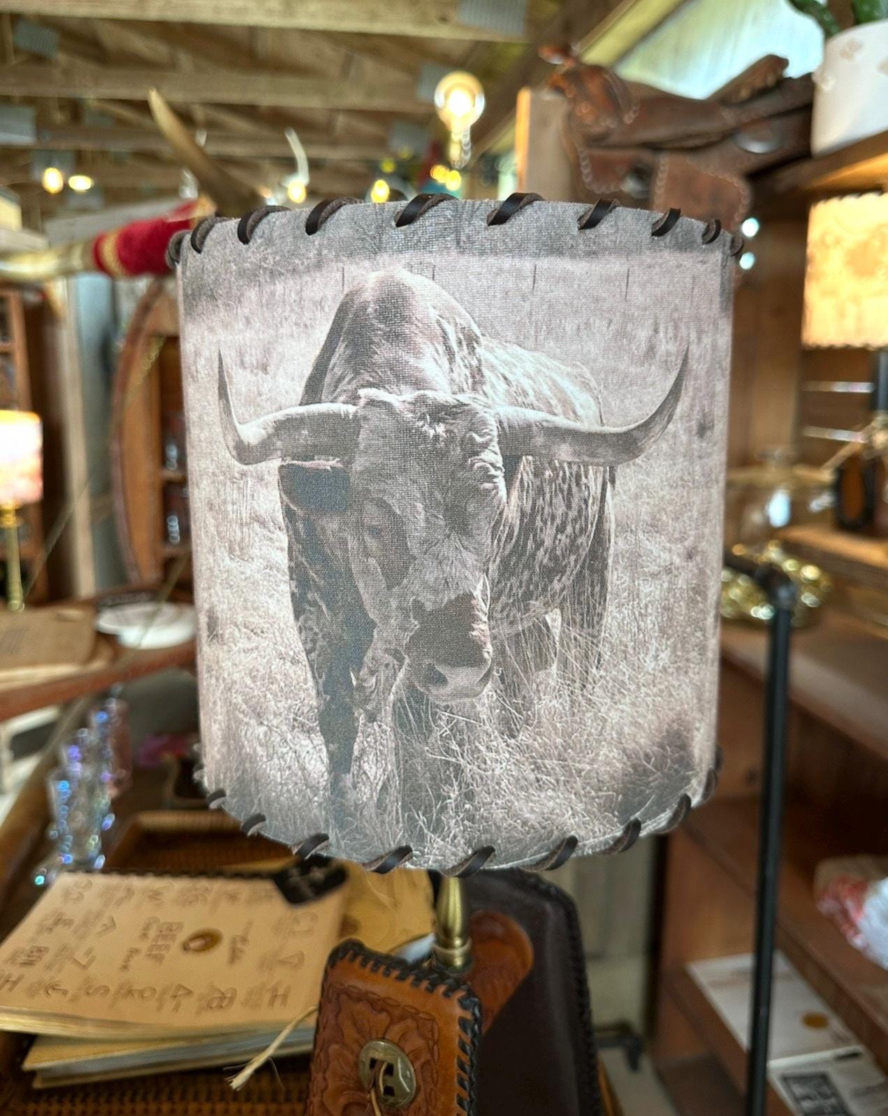 14-inch Longhorn Bull Cattle Lampshade Lamp Shade Western Barrel Shade ...
