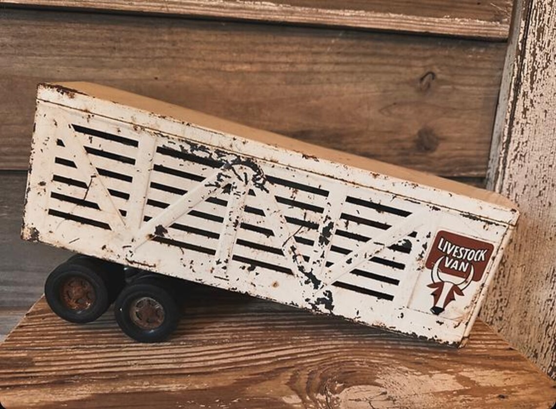 Vintage Metal Toy Livestock Trailer Bull Hauler Western Ranch Decor ...