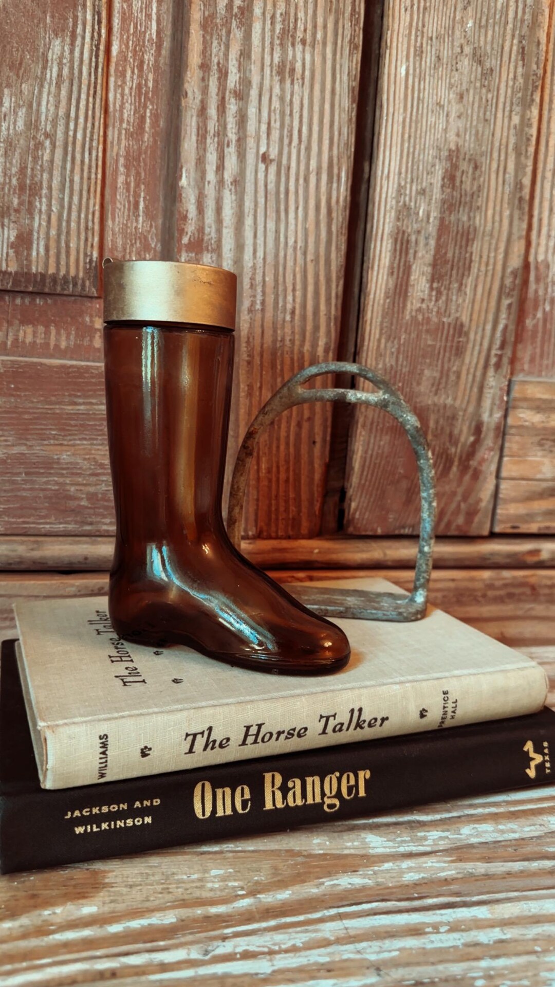 Vintage Avon Western Equestrian Boot Leather Cologne Bottle Amber Glass ...