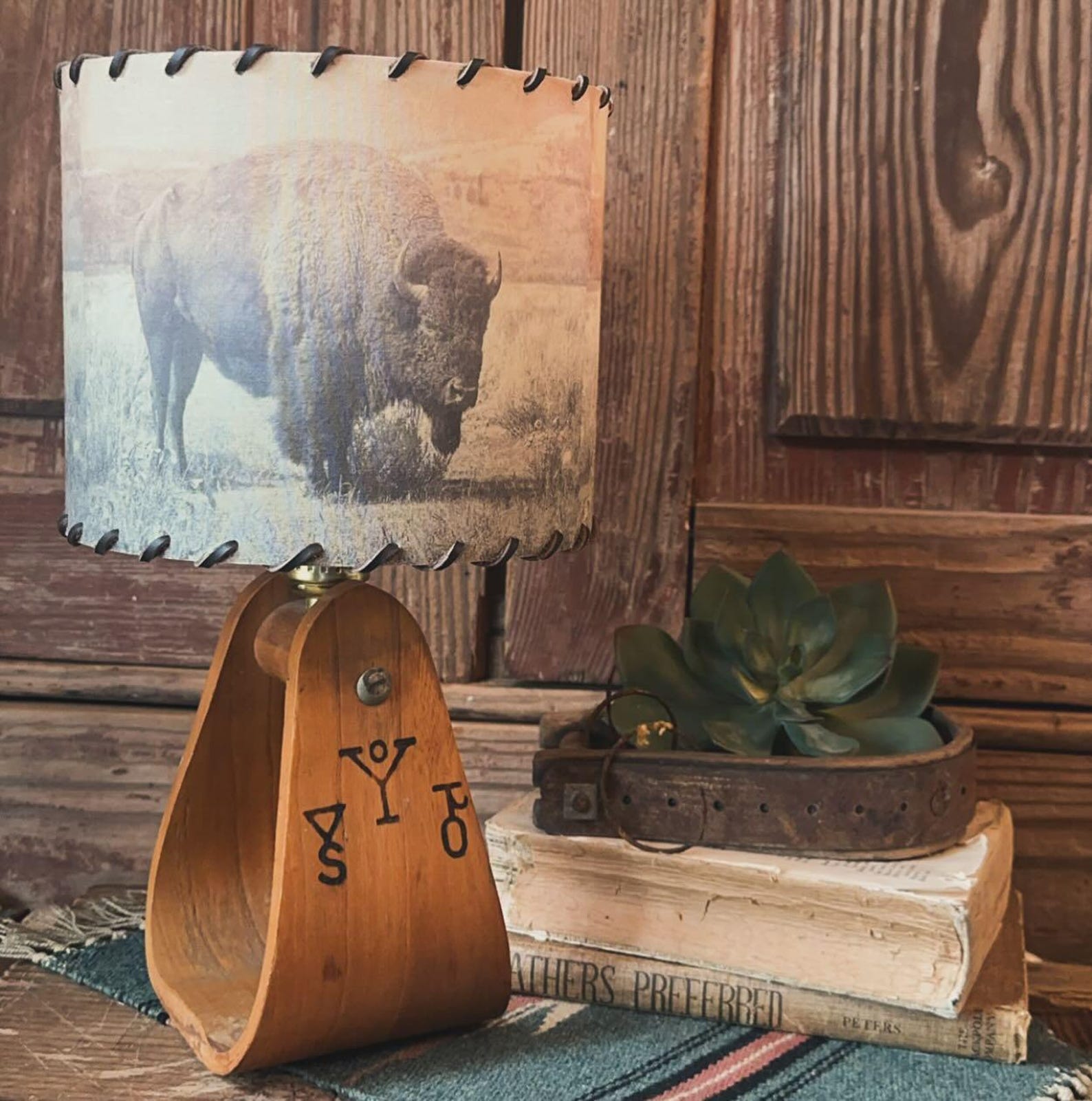 Vintage Stirrup Lamp With Buffalo Shade Western Cowboy Decor - Etsy