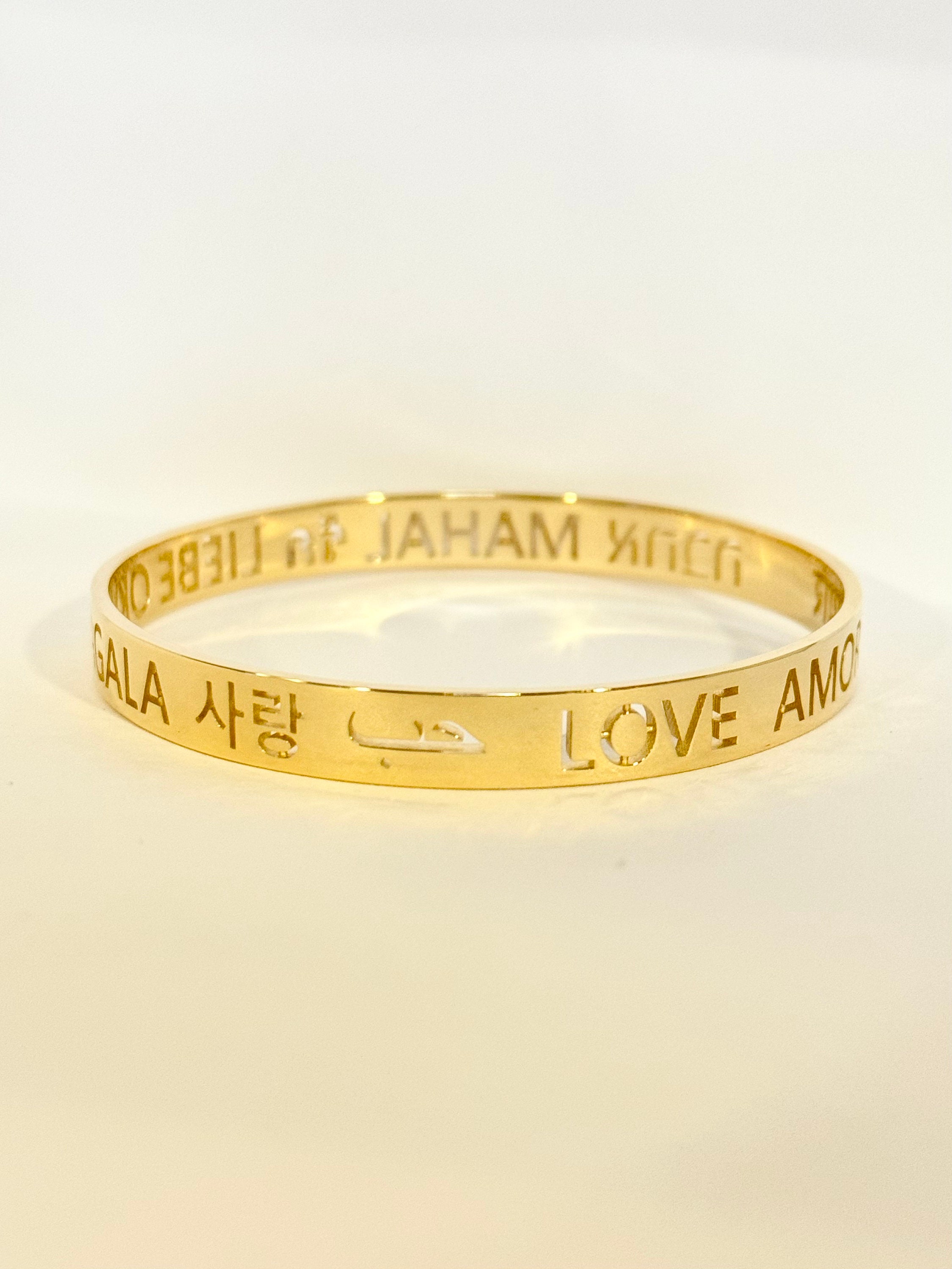 The Love Language Bangle, Solid Gold Love Bangle, 10 Language Love ...
