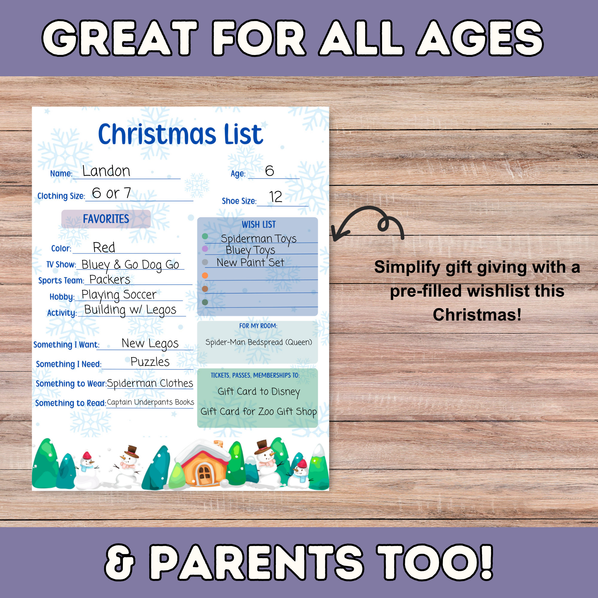 Kids Christmas Wish List, Gift Lists for Planning, Printables for Kids ...