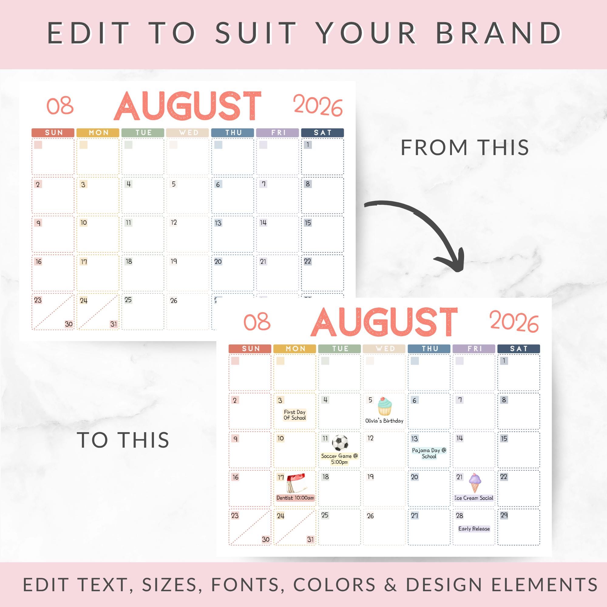 12 Editable Canva Calendar Templates | 2026 Monthly Planner | Digital ...