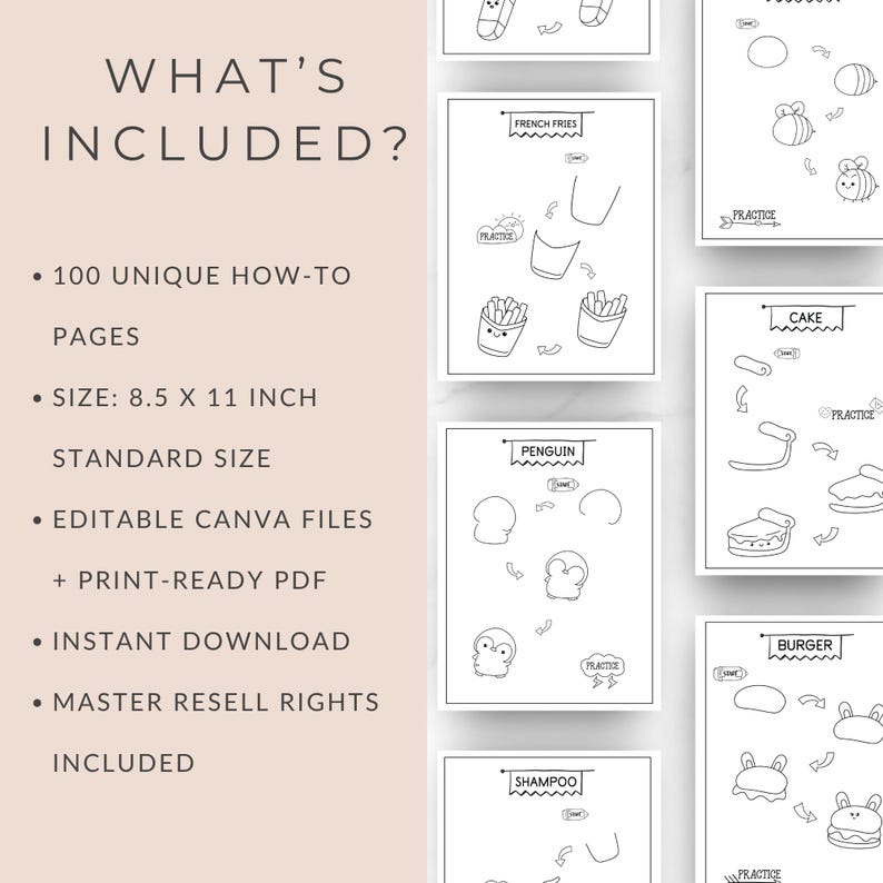 How to Draw Cute Stuff Worksheets | 100 Step-by-step Drawing Pages for ...