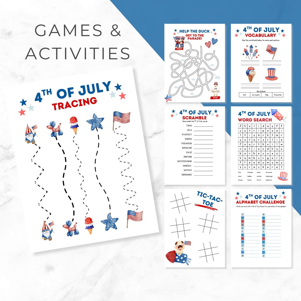 4th of July Activity Bundle Printable PDF | Preschool Kindergarten ...