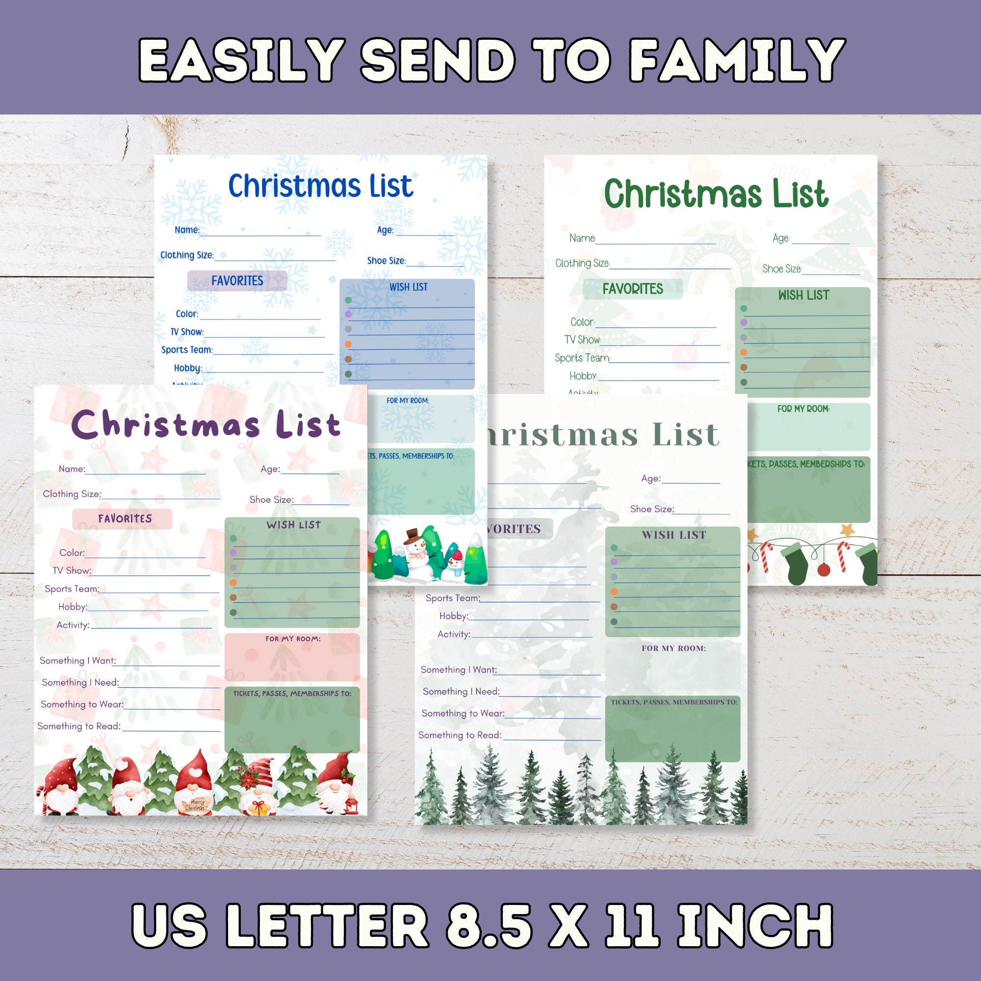 Kids Christmas Wish List, Gift Lists for Planning, Printables for Kids ...