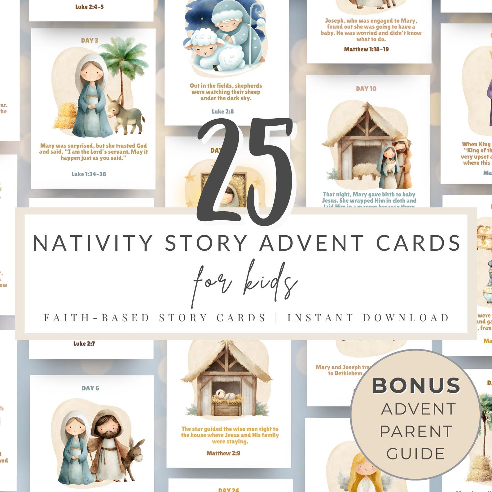 Nativity Story Advent Cards | Christmas Countdown, Printable Bible ...