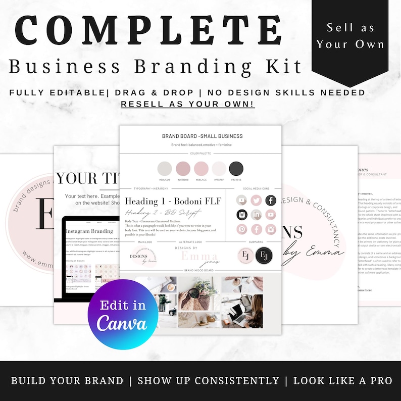 Canva Branding Kit Templates | Brand Board, Logo Kit, Color Palette ...