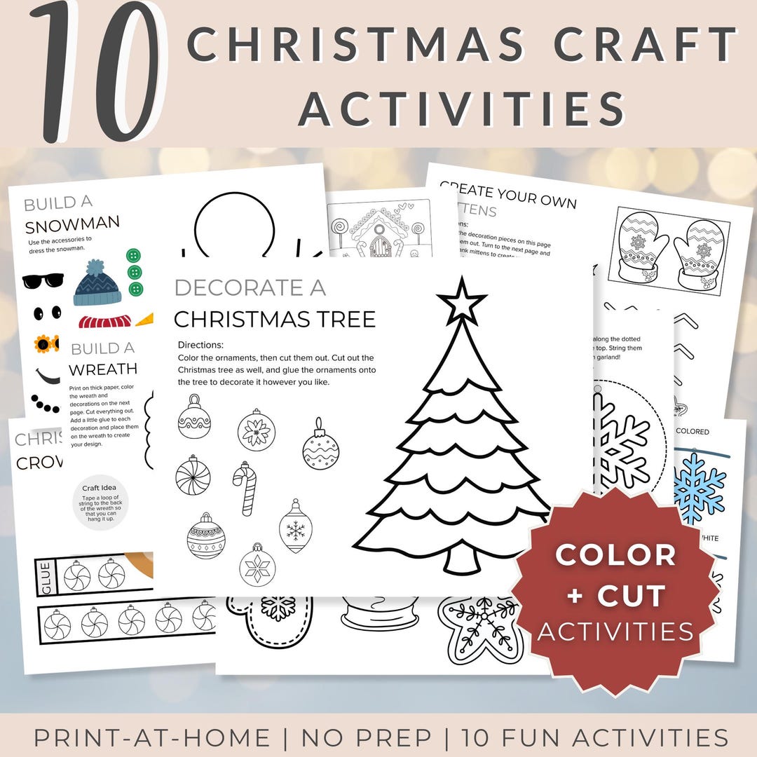 Christmas Crafts for Kids | Printable Cut & Color Activities (PDF) - Etsy