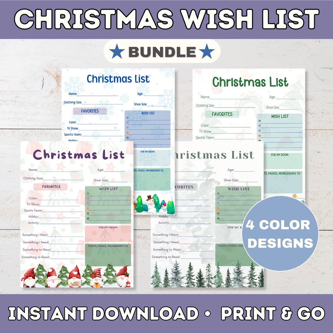 Kids Christmas Wish List, Gift Lists for Planning, Printables for Kids ...