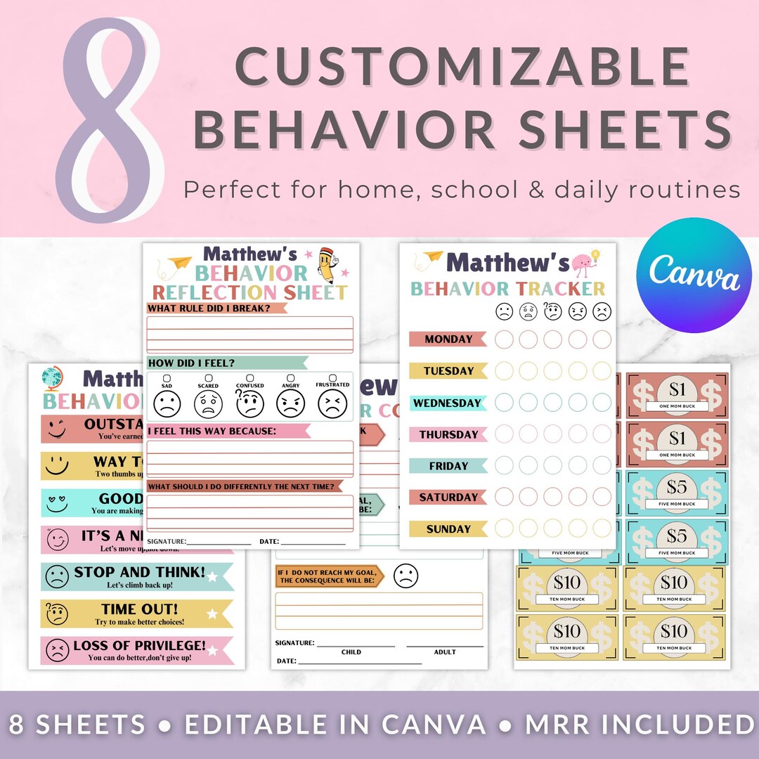 Editable Behavior Sheets for Kids | Behavior Tracker, Reflection Sheet ...