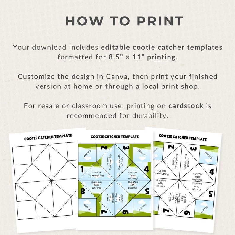 Cootie Catcher Template | Canva Fortune Teller | Instructions Included ...