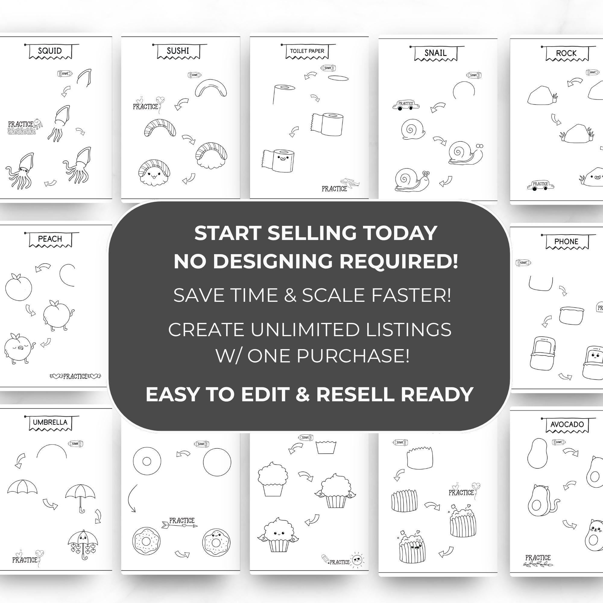 How to Draw Cute Stuff Worksheets | 100 Step-by-step Drawing Pages for ...