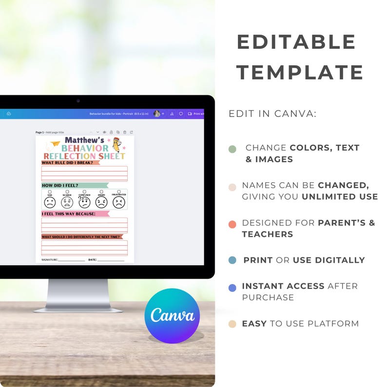 Editable Behavior Sheets for Kids | Behavior Tracker, Reflection Sheet, Mom Bucks Reward System ...
