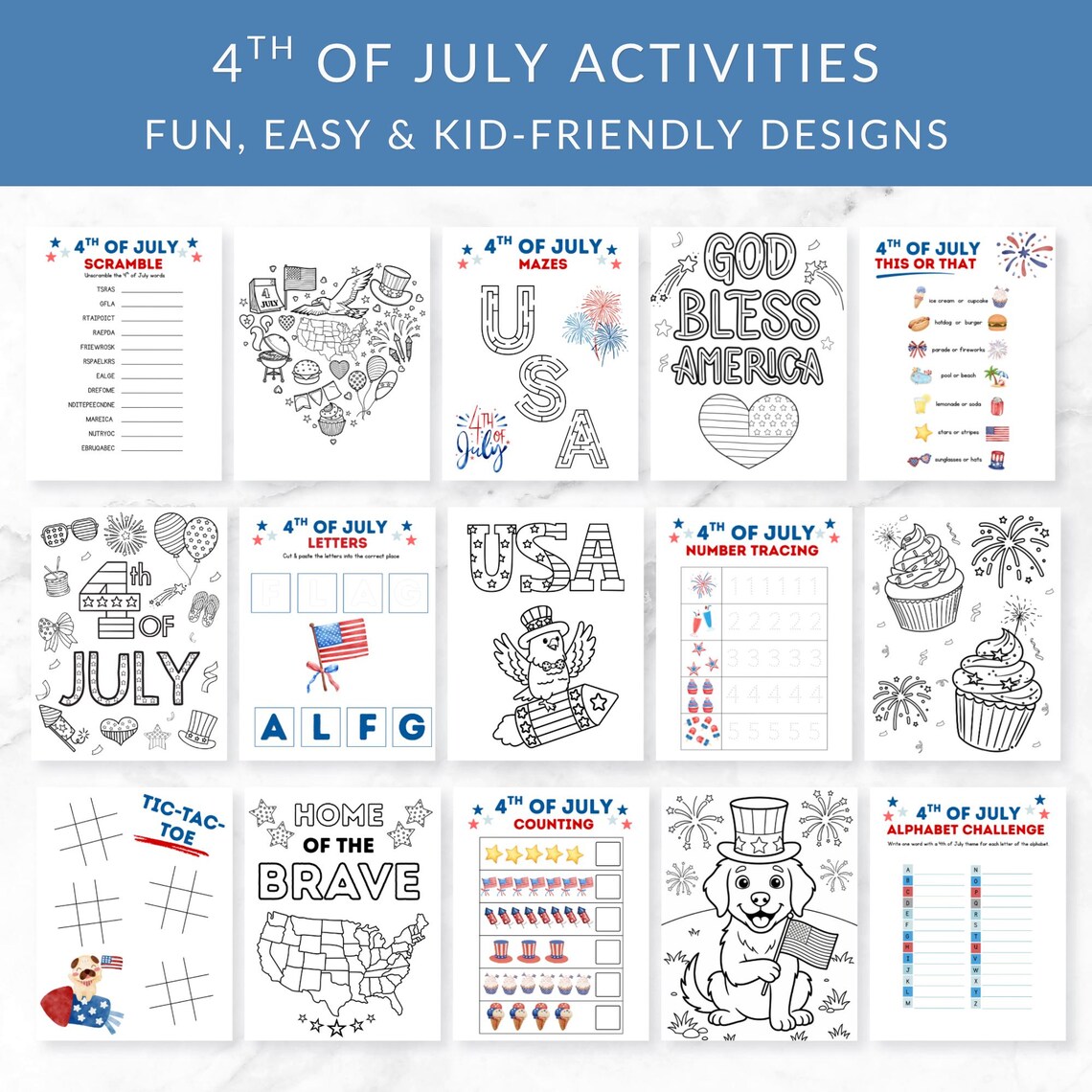 4th of July Activity Bundle Printable PDF | Preschool Kindergarten ...