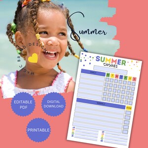 Printable Editable Digital Download SUMMER Chore Chart - Etsy