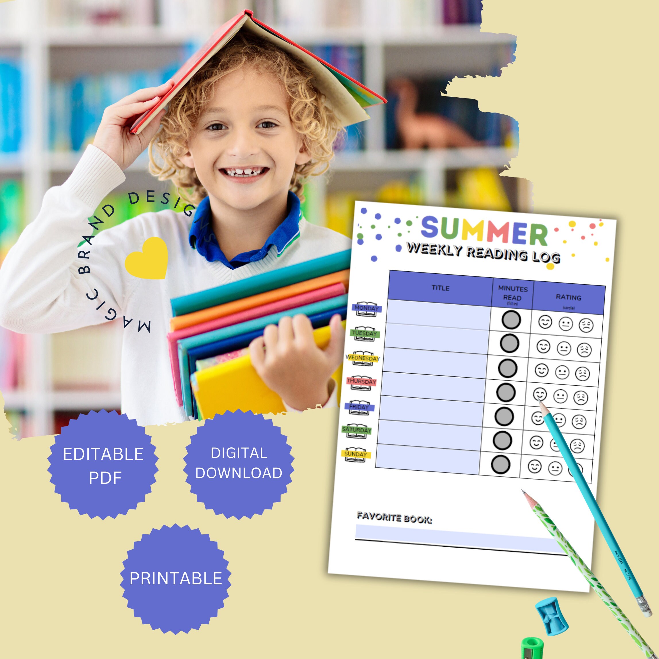 SUMMER Kids Weekly Reading Log Printable Editable Digital Download - Etsy
