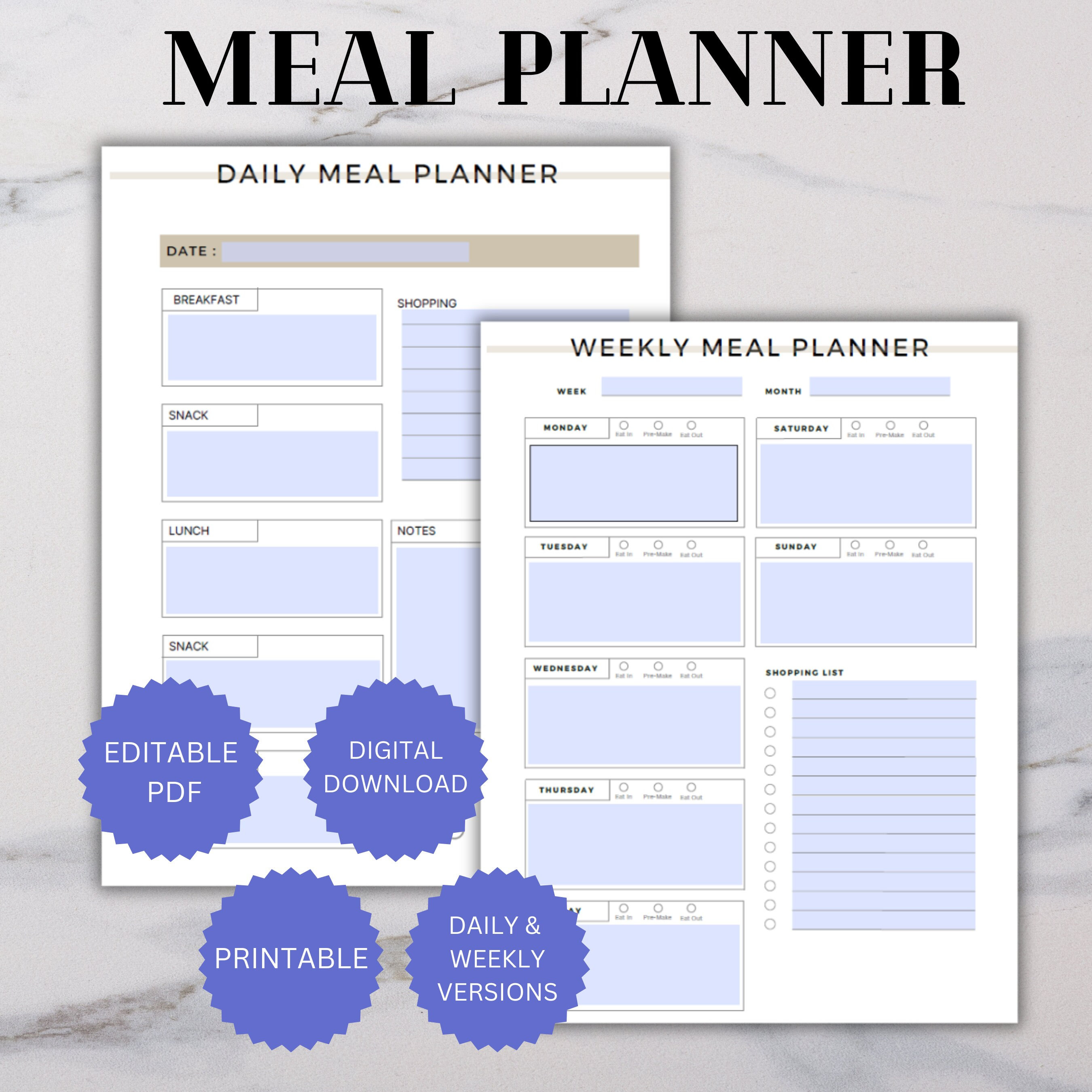 MEAL PLANNER Printable Editable Digital Download - Etsy