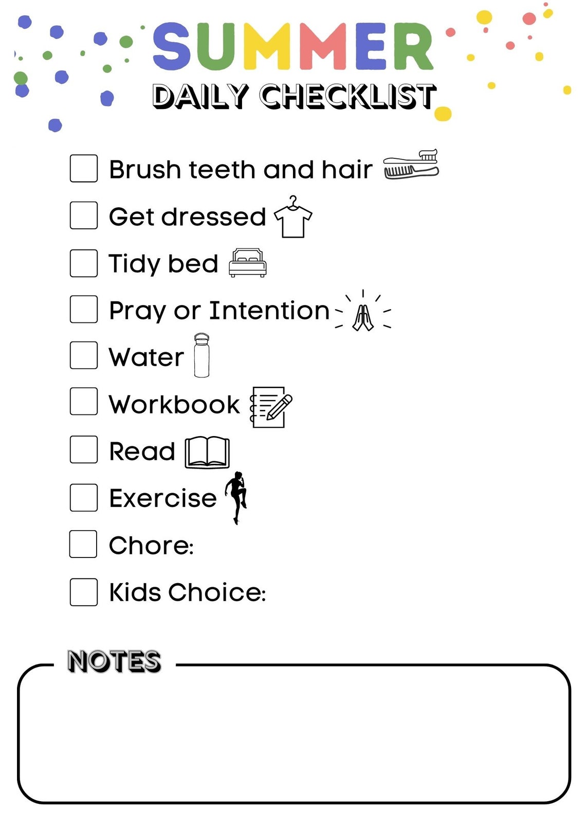 Printable Editable Digital Download SUMMER Kids Daily Checklist - Etsy