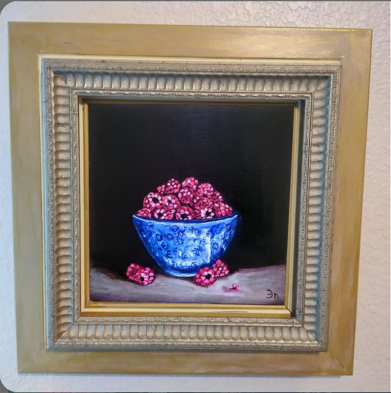 Raspberry Bowl Original Still Life Painting Kitchen Art Food Painting ...