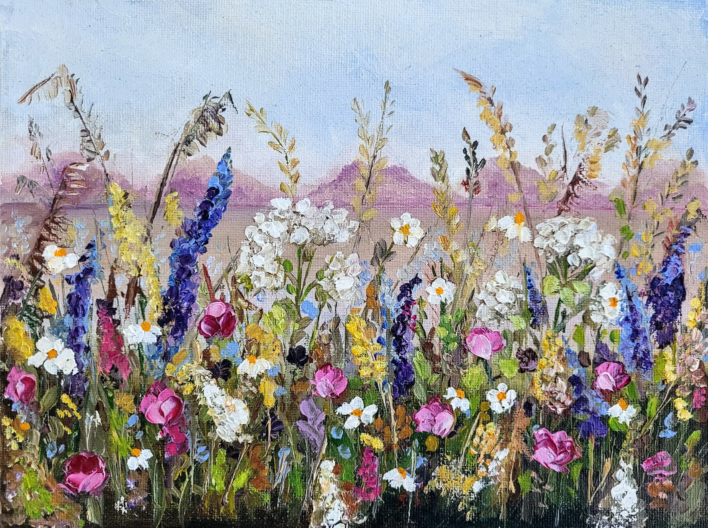 Wildflower Landscape Painting Meadow Original Art Countryside ...