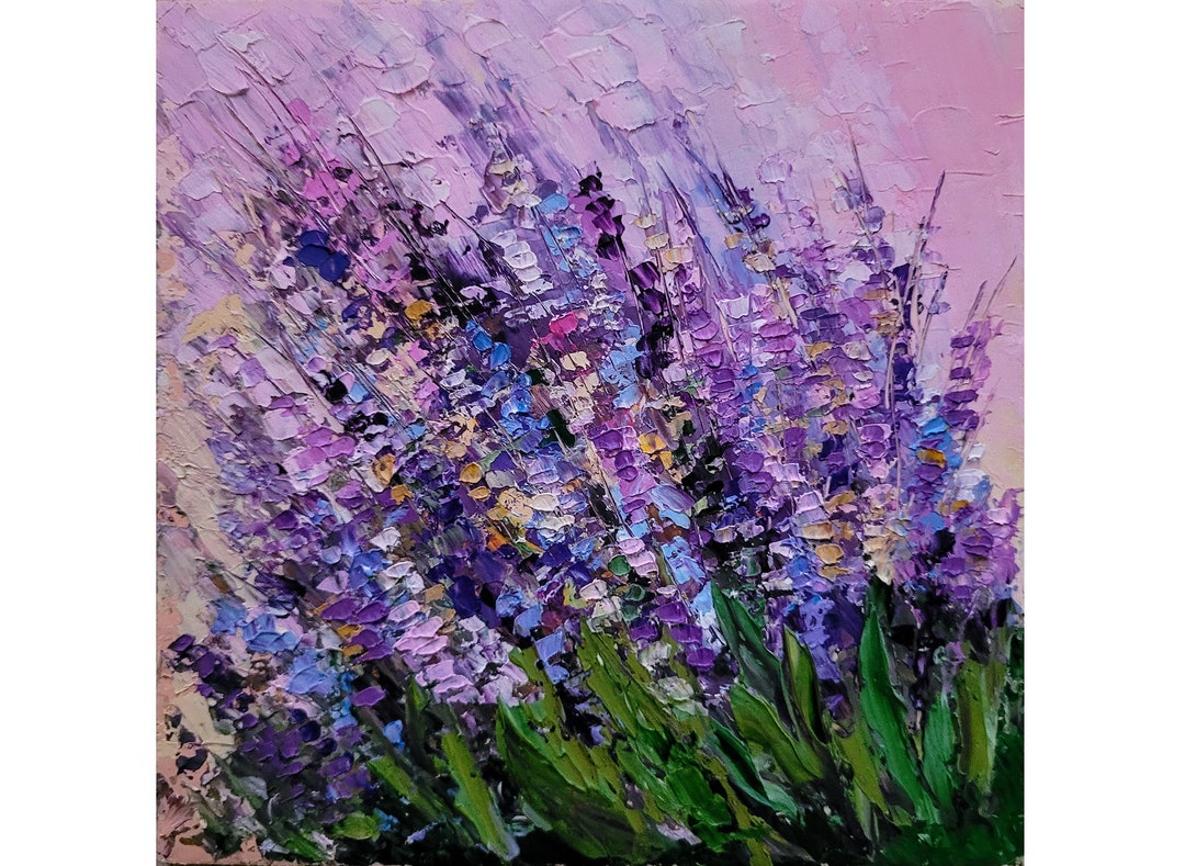 Lavender Painting Flower Original Art Meadow Painting Impasto Country ...