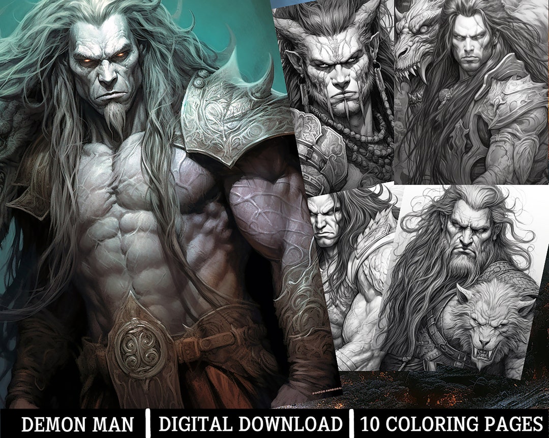 Demon Man Coloring Pages,for Adults - Instant Download - Grayscale ...