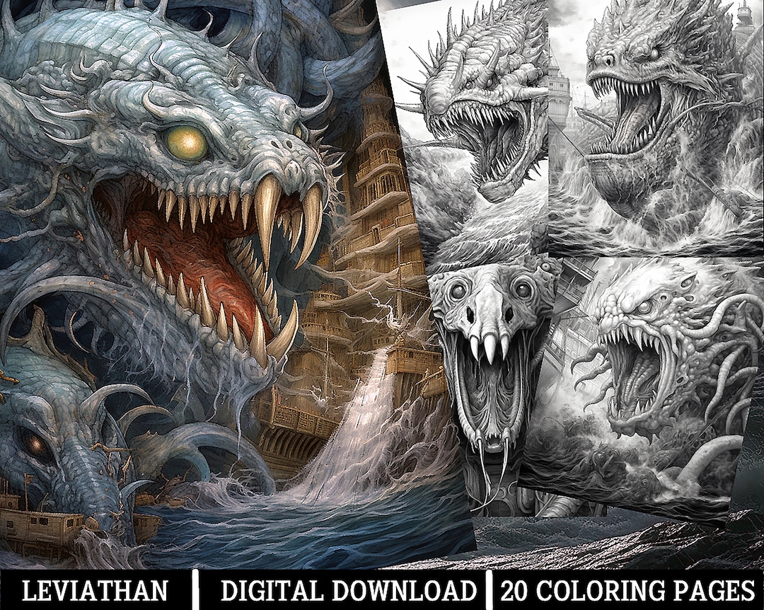 Leviathan Coloring Pages for Adults - Instant Download - Grayscale ...