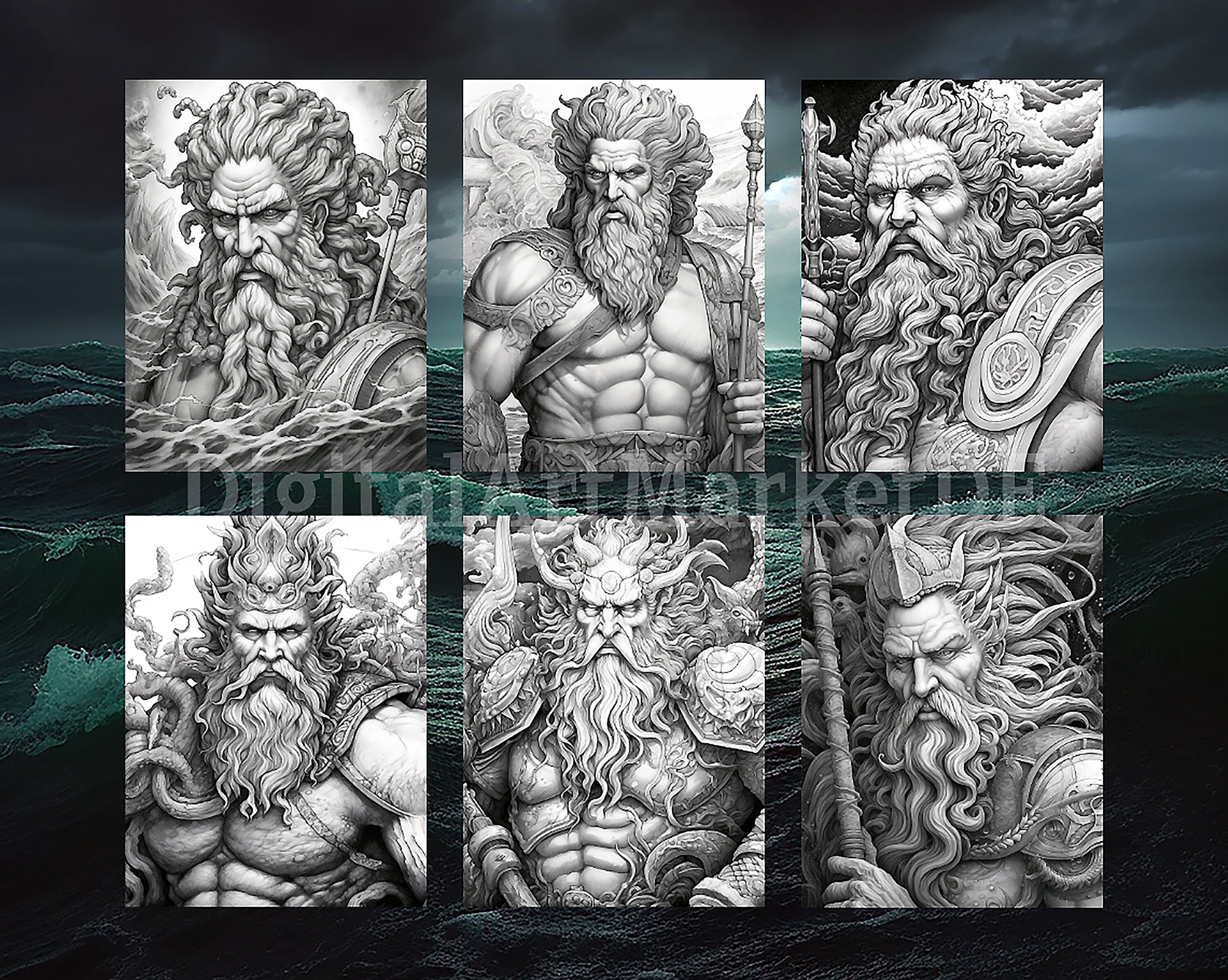 Buy Poseidon Coloring Pages for Adults Instant Download Online in India ...
