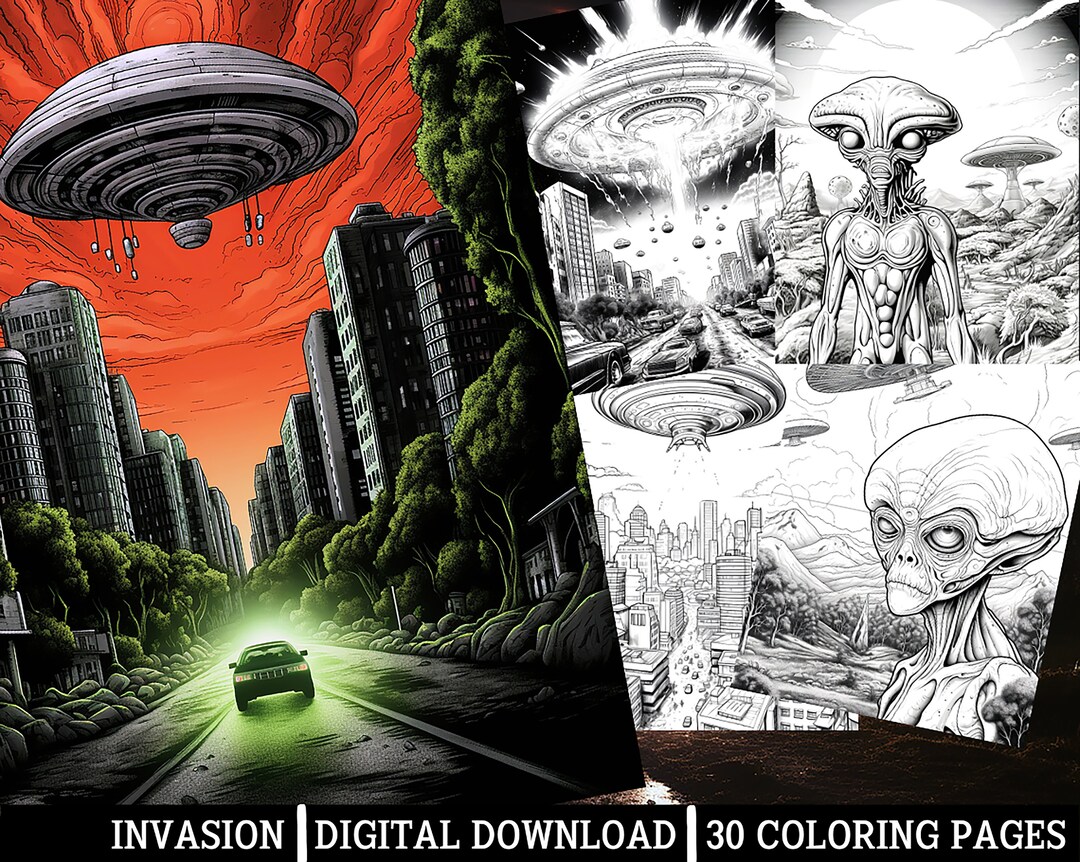 Invasion Coloring Pages for Adults instant Download grayscale Coloring ...