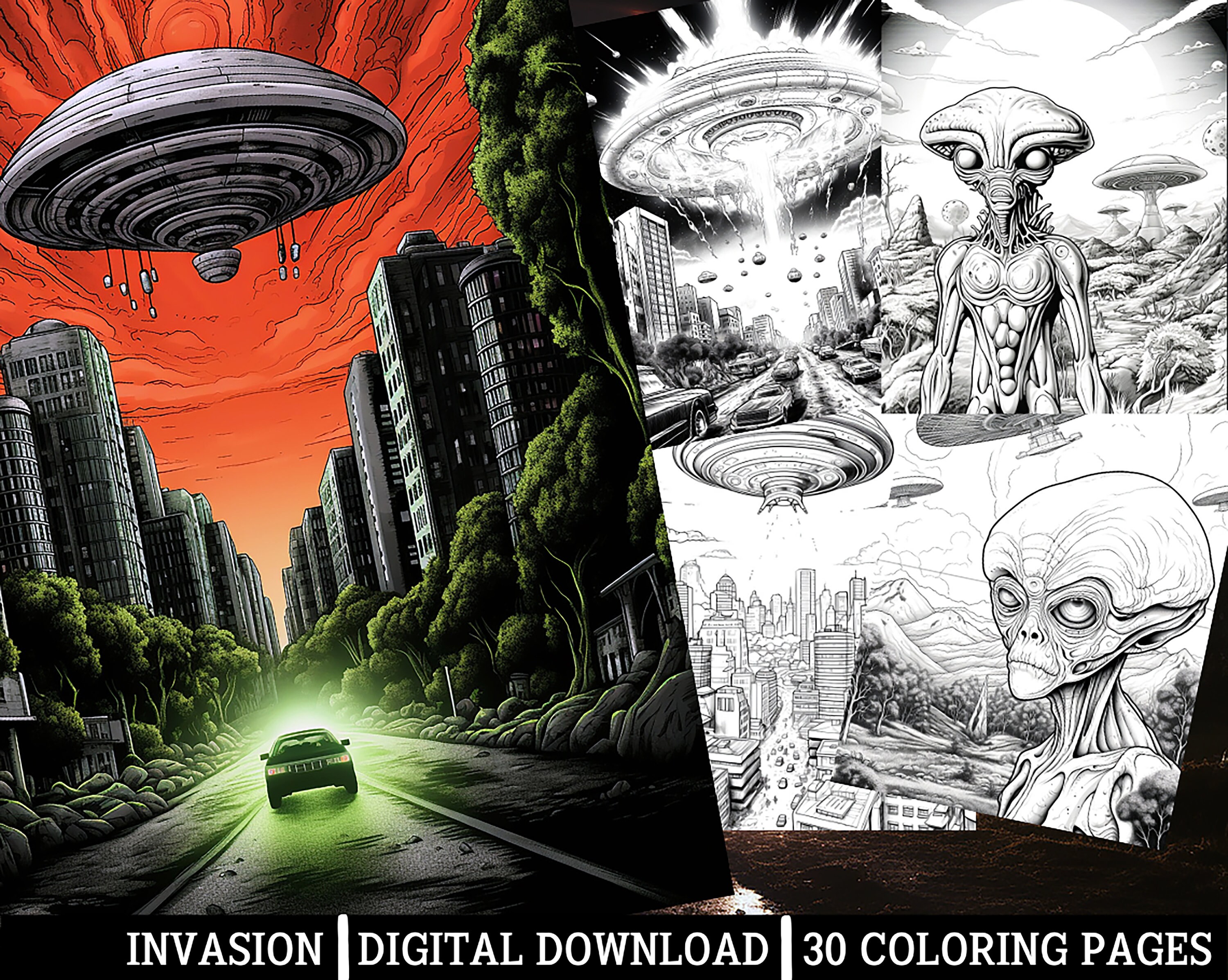 Invasion Coloring Pages for Adults instant Download - Etsy