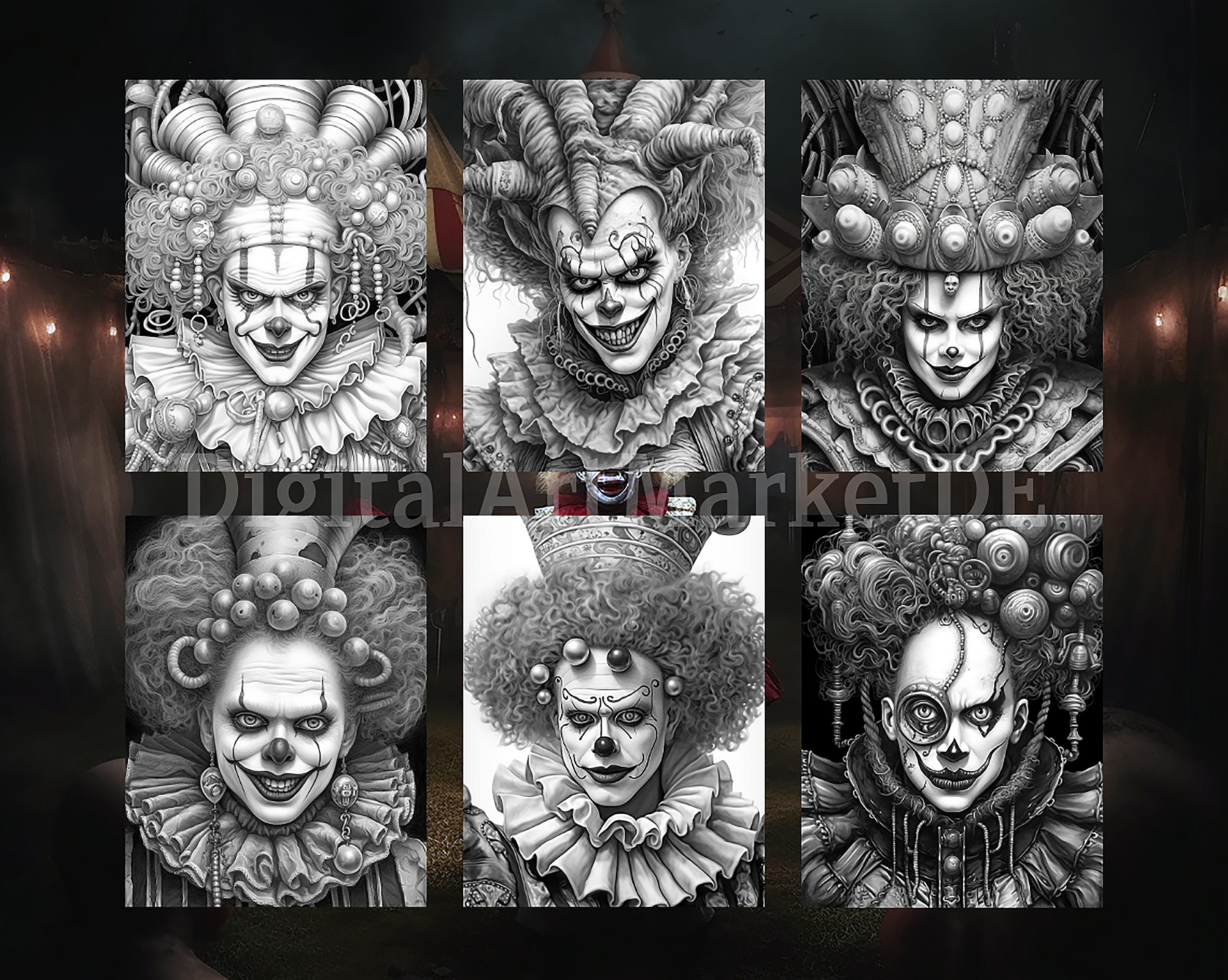 Psycho Clowns 4 Coloring Pagesfor Adults - Etsy