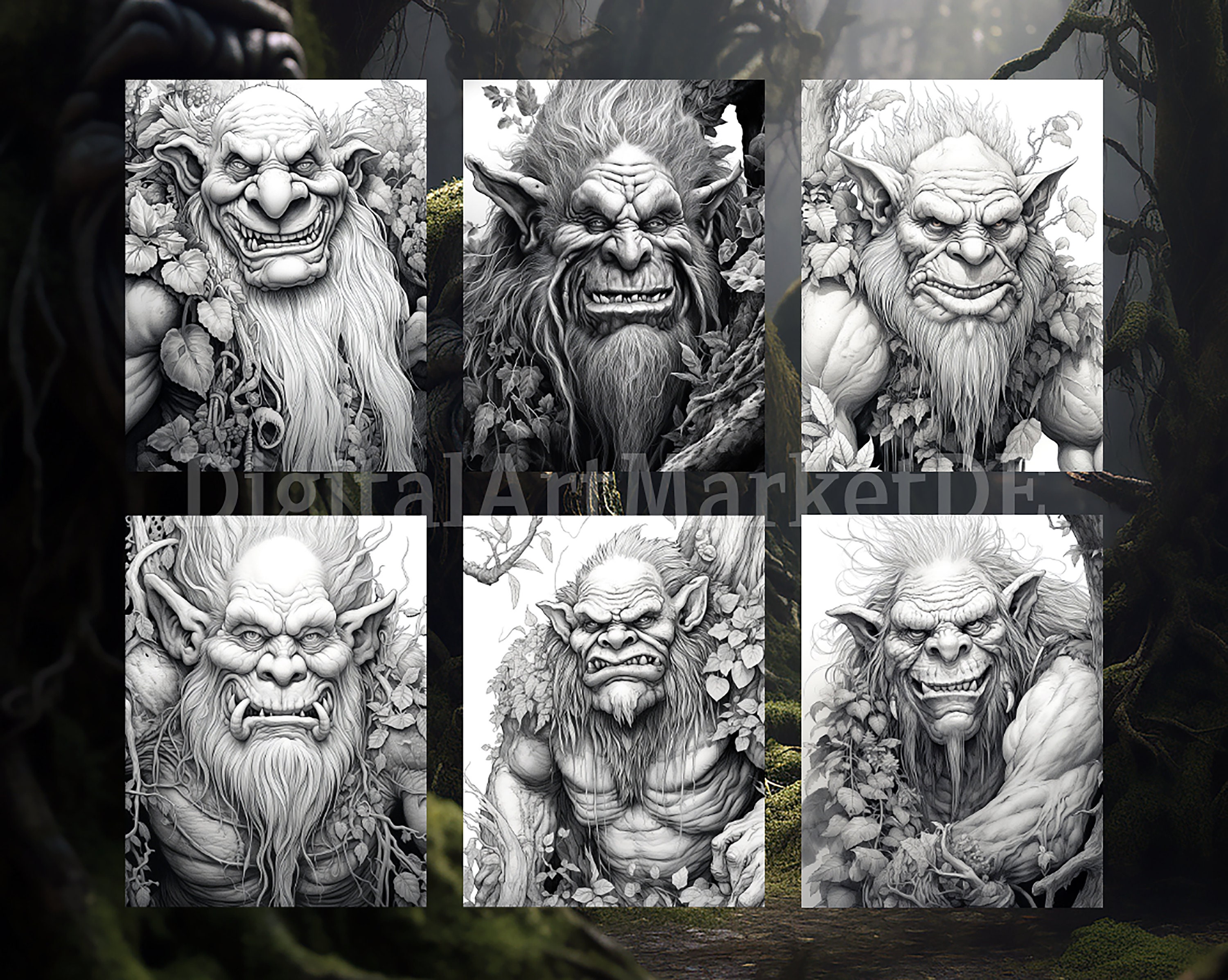 Troll Coloring Pages for Adults Instant Download grayscale - Etsy