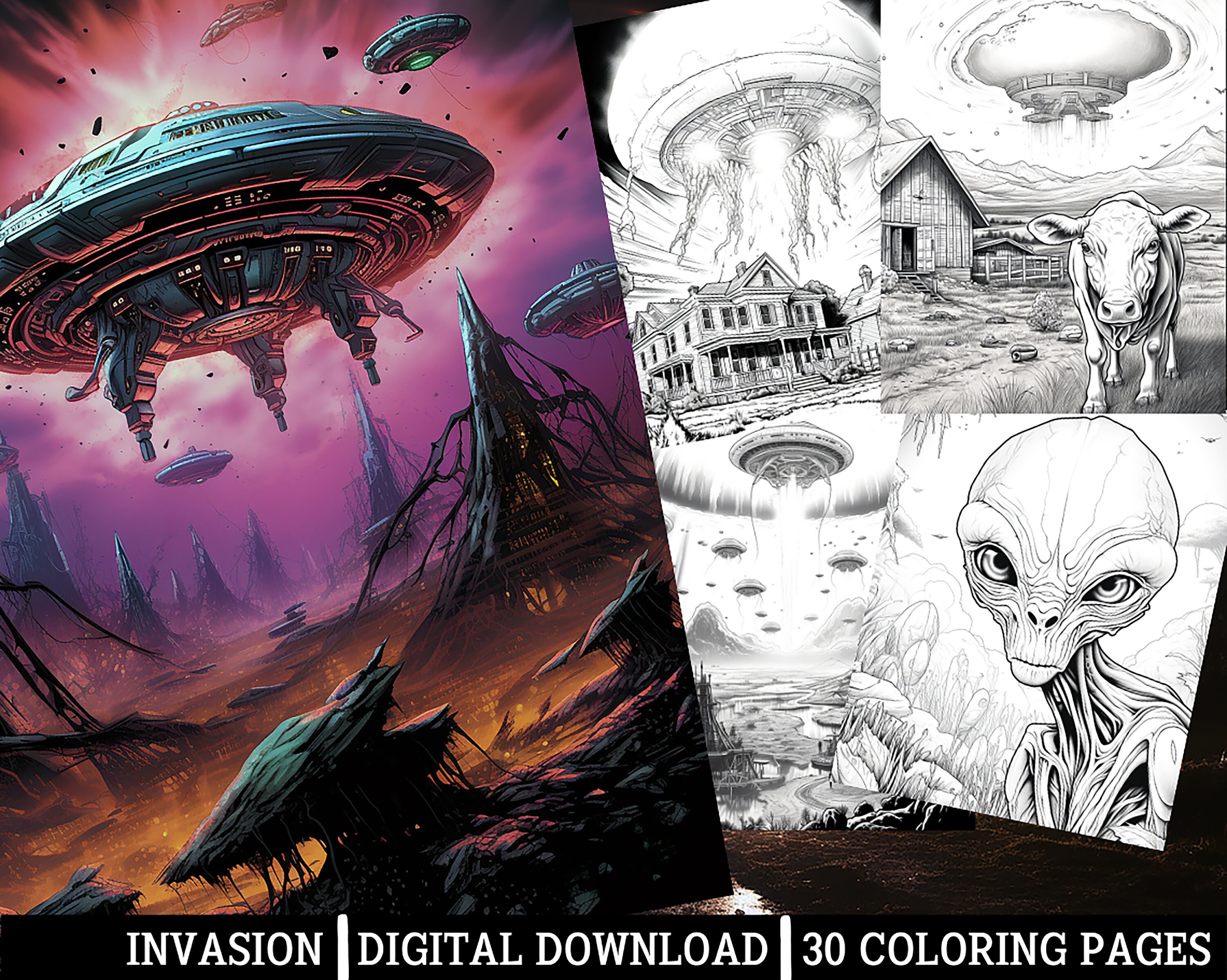 Invasion Coloring Pages for Adults instant Download - Etsy