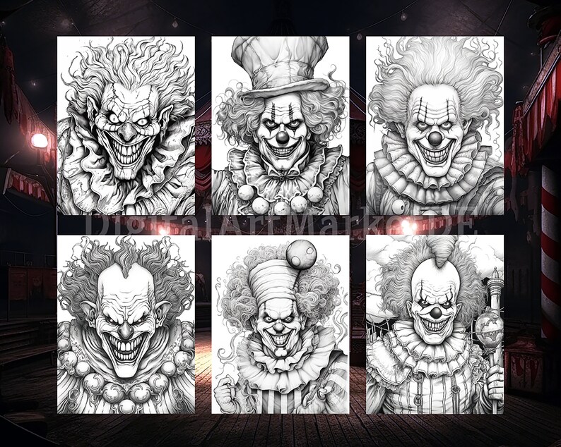 Psycho Clowns 7 Coloring Pagesfor Adults - Etsy