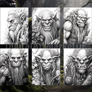 Troll Coloring Pages for Adults Instant Download grayscale Coloring ...