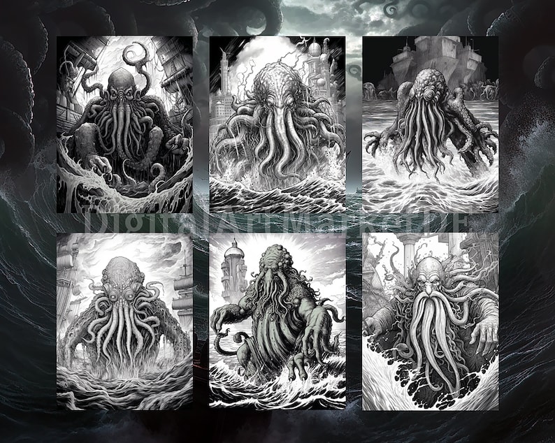 Cthulhu Inspired Coloring Pagesfor Adults Instant Download - Etsy