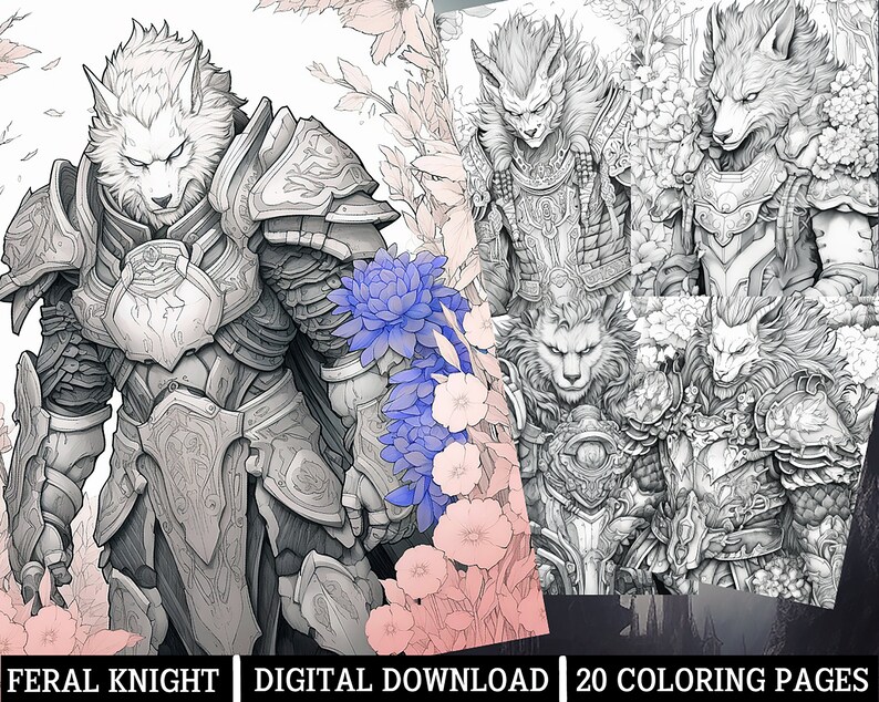 Feral Knights Coloring Pagesfor Adults Instant Download - Etsy