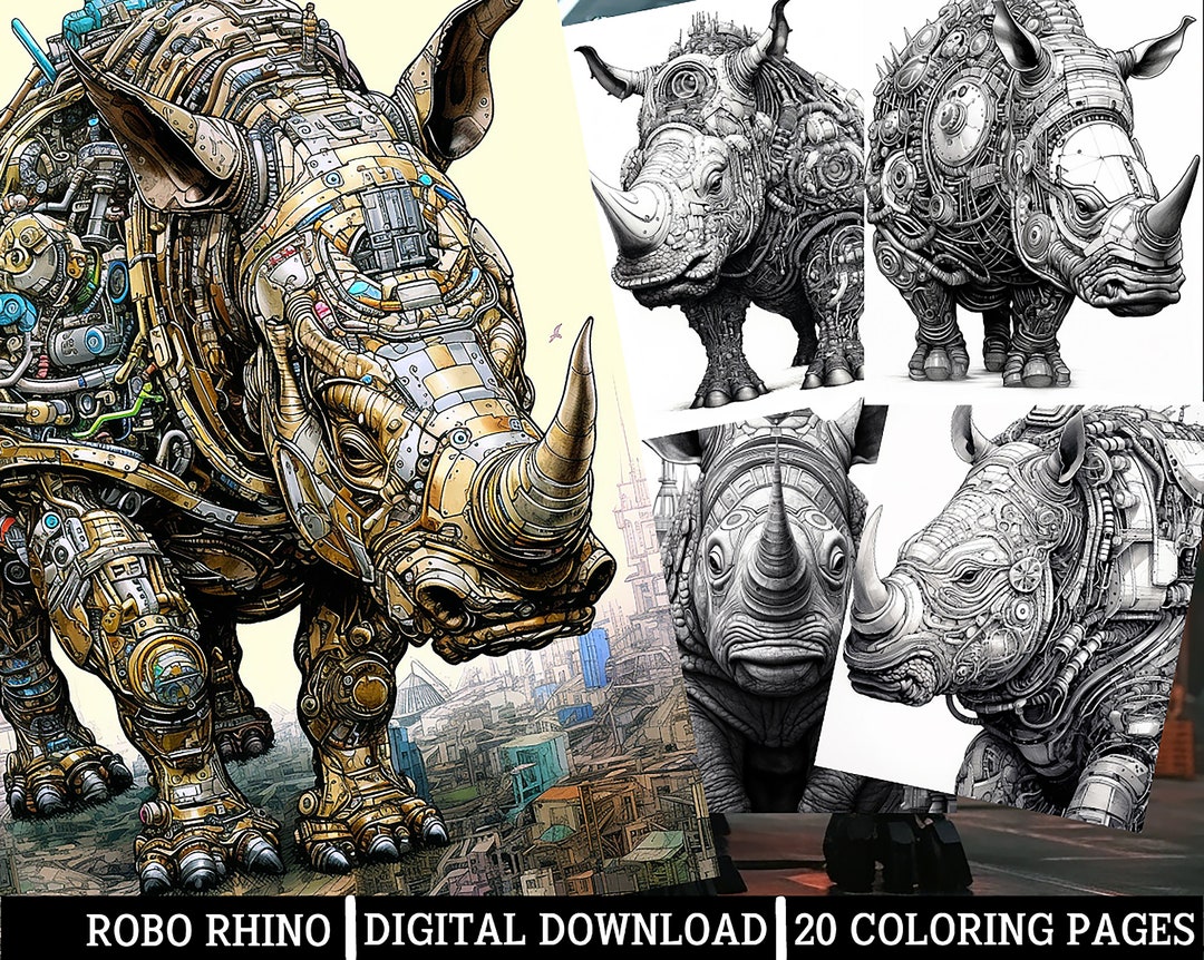 Robo Rhino Coloring Pagesfor Adults instant Download - Etsy