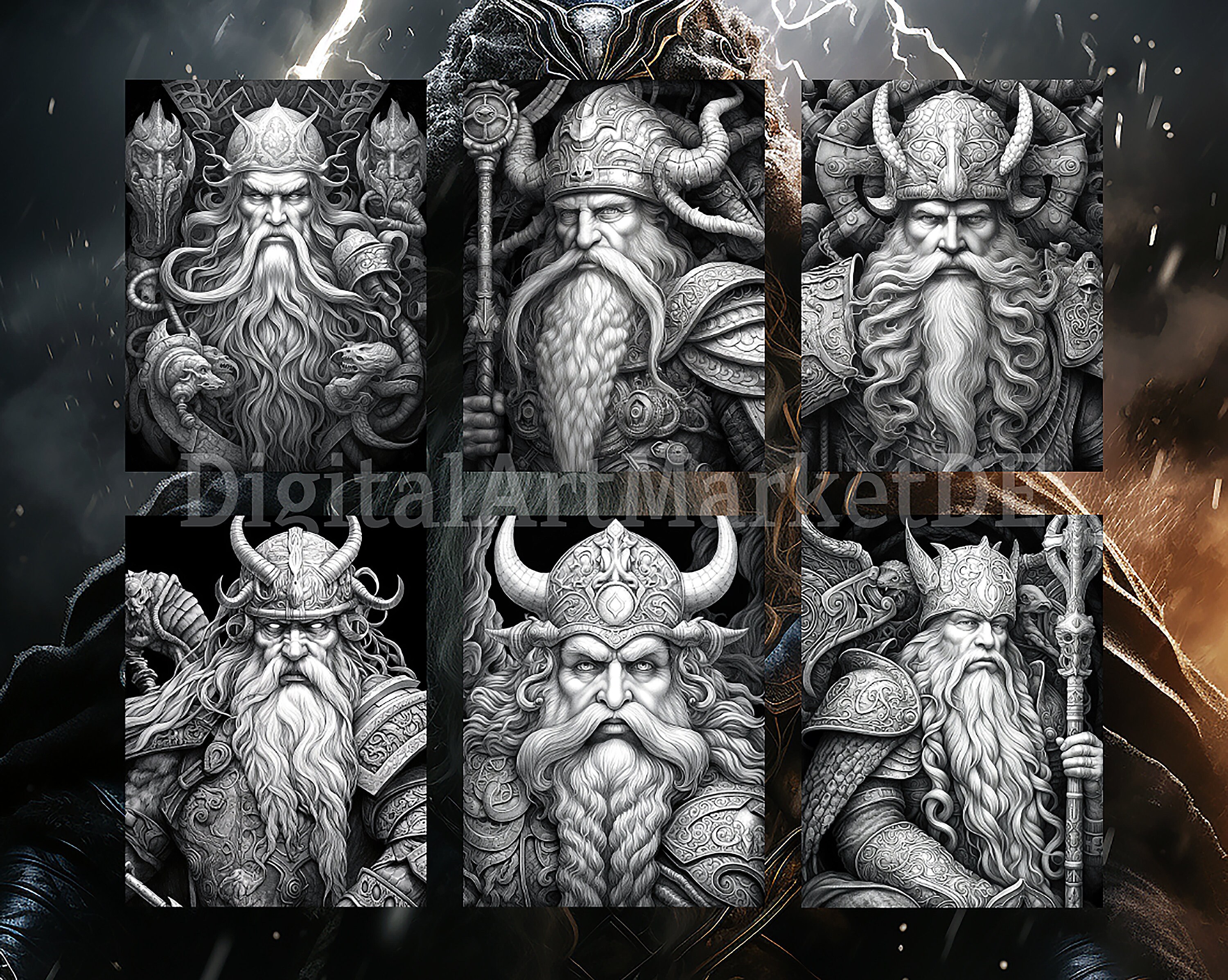 Odin Coloring Pagesfor Adults Instant Download grayscale - Etsy