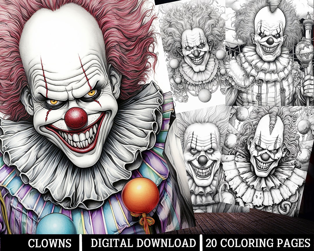 Psycho Clowns "7" Coloring Pages,for Adults - Instant Download ...