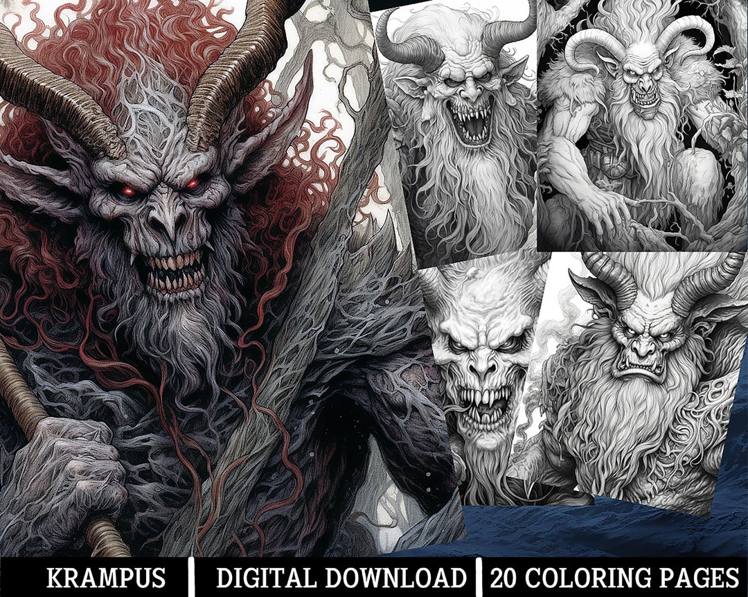 Krampus Coloring Pages for Adults Instant Download Grayscale Coloring ...