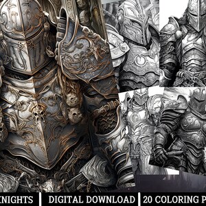 Mighty Knights Coloring Pages,for Adults - Instant Download - Grayscale ...