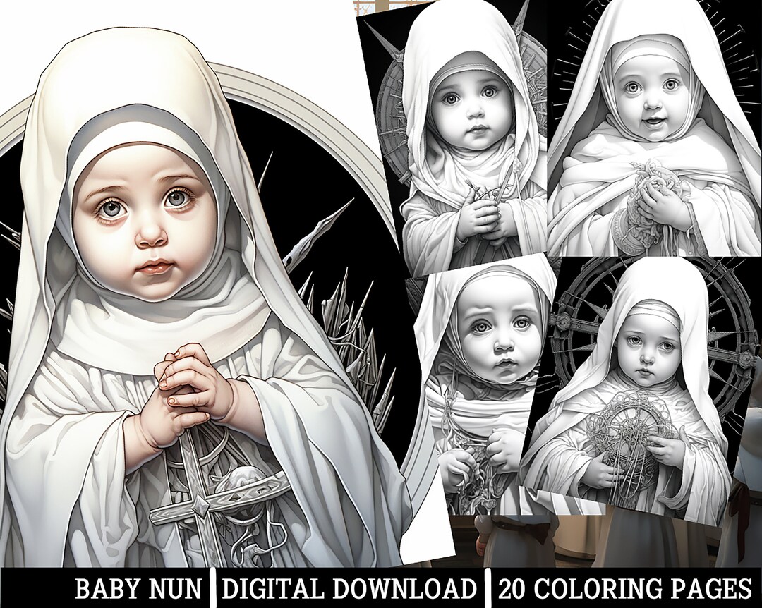 Baby Nun Coloring Pages for Adults -instant Download -grayscale ...