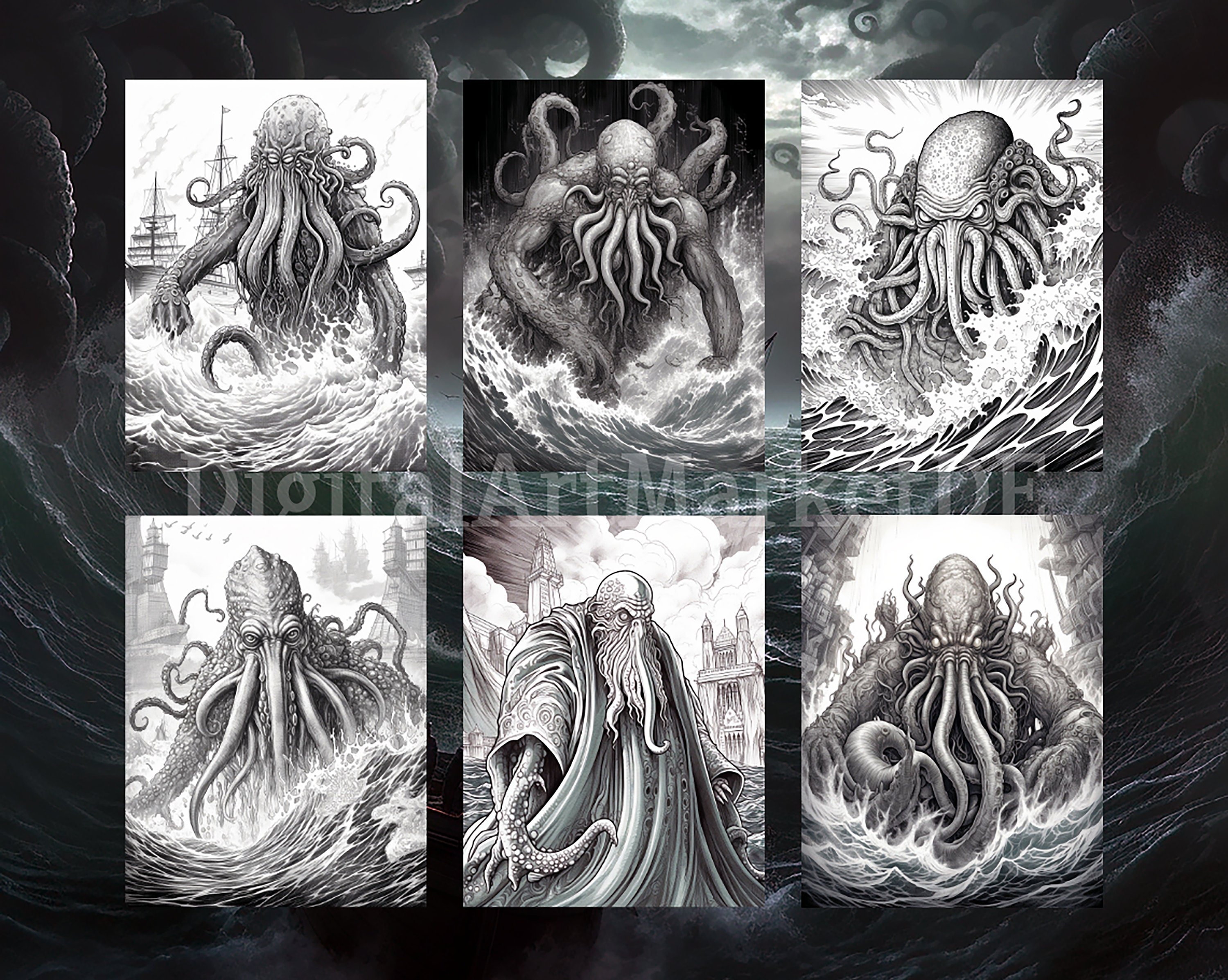 Cthulhu Inspired Coloring Pagesfor Adults Instant Download - Etsy