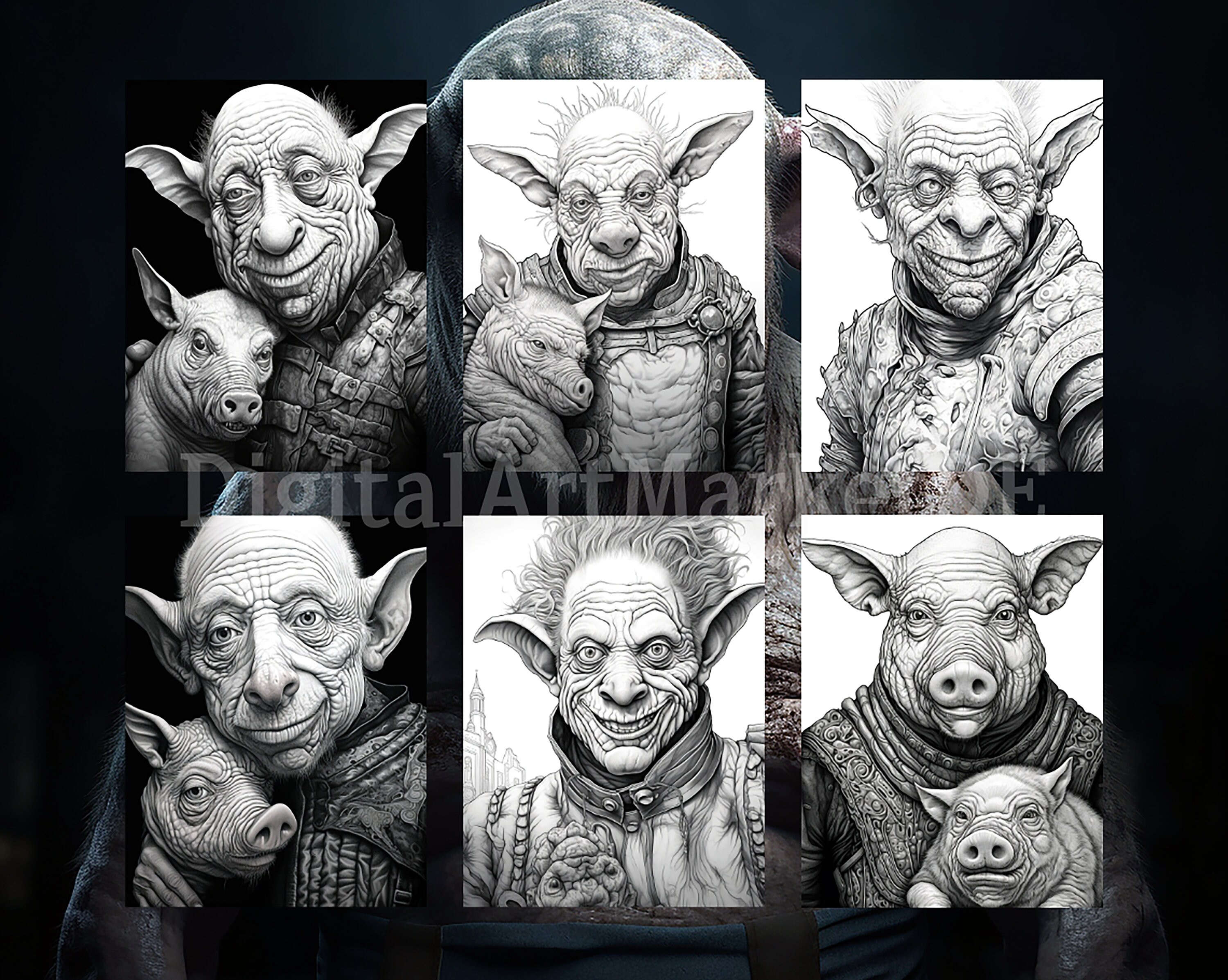 Oink Coloring Pages for Adults instant Download grayscale - Etsy