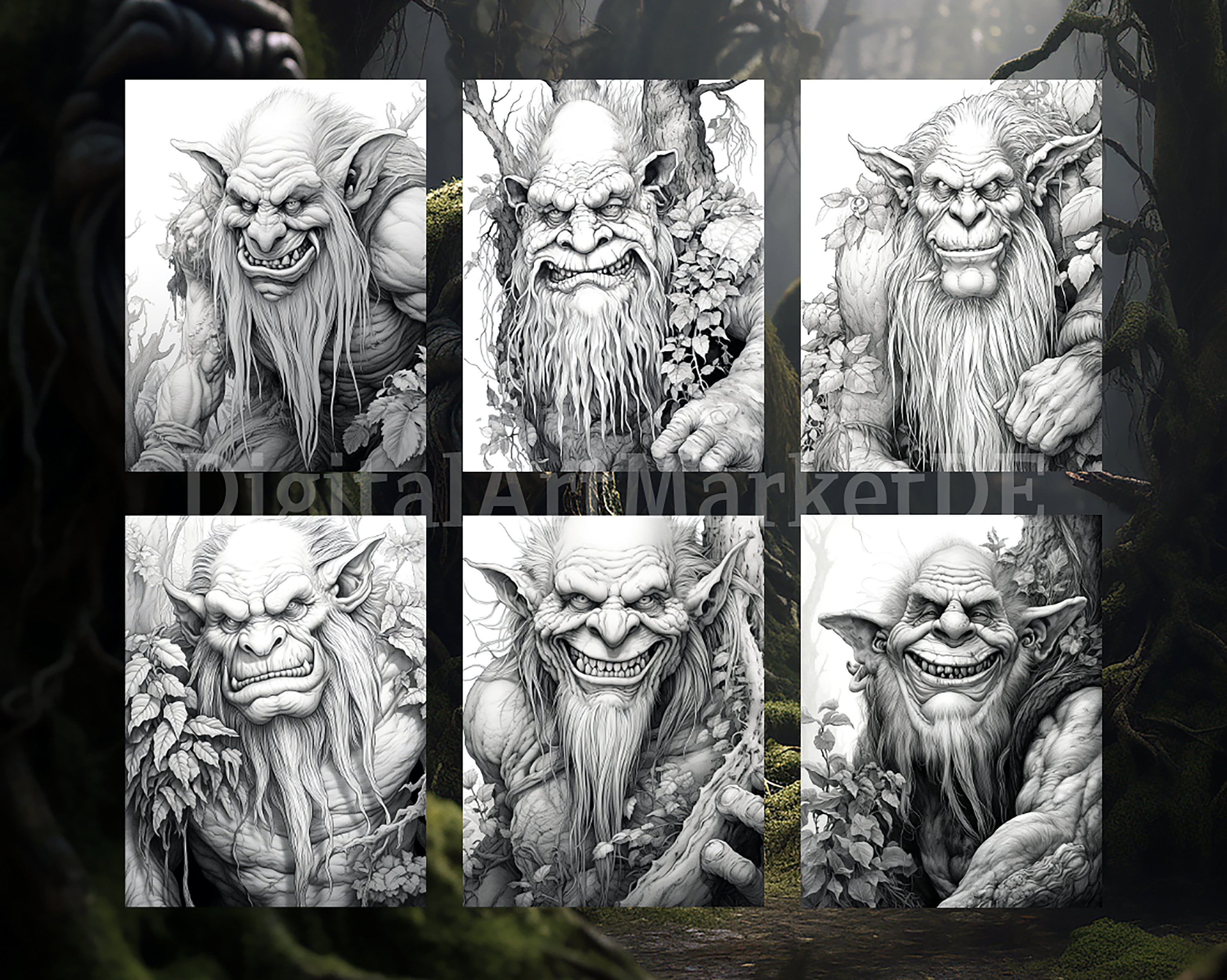 Troll Coloring Pages for Adults Instant Download grayscale - Etsy
