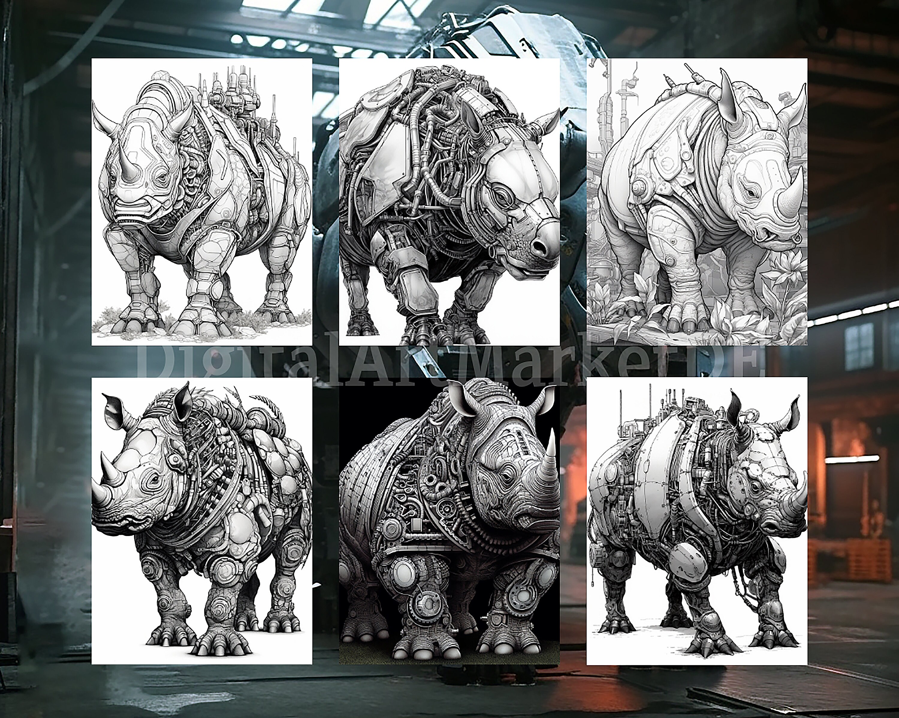 Robo Rhino Coloring Pagesfor Adults instant Download - Etsy